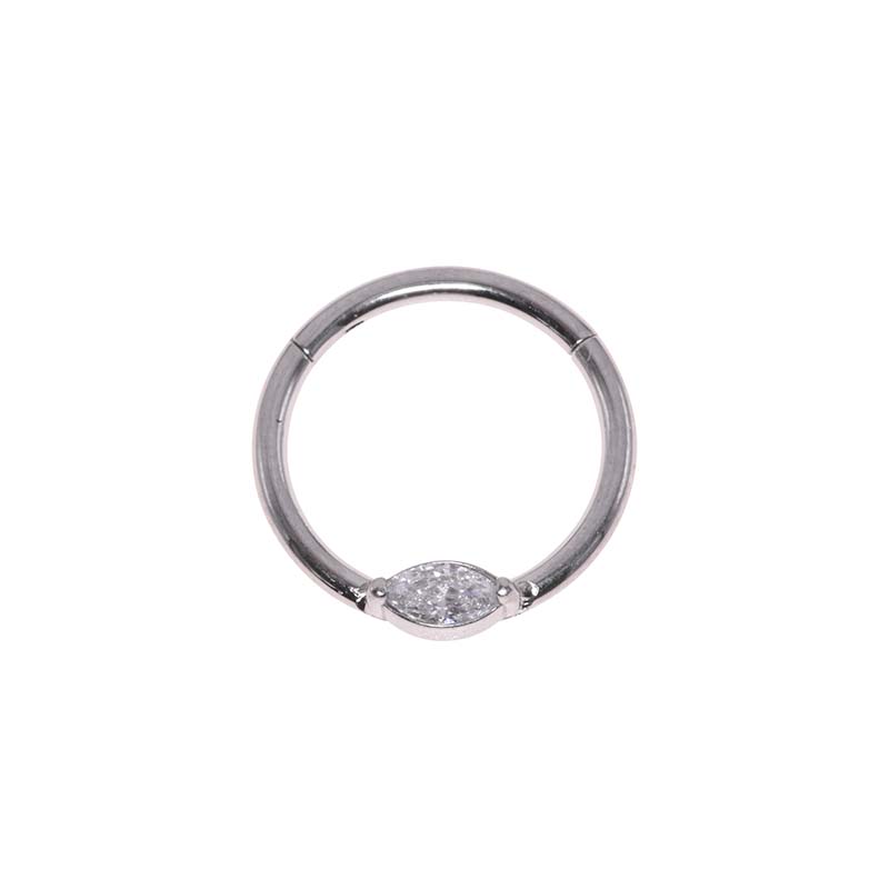 Click ring in chirurgisch staal met een ovaal wit kristal - Evy's Secrets