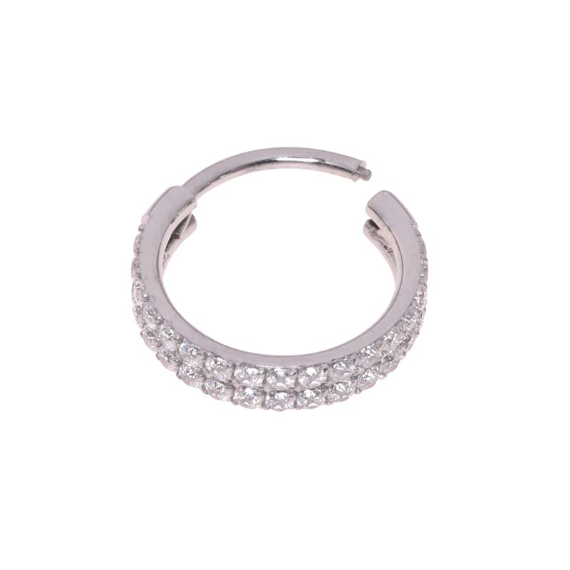 Click ring in surgical steel double row with white crystals extra fine ...