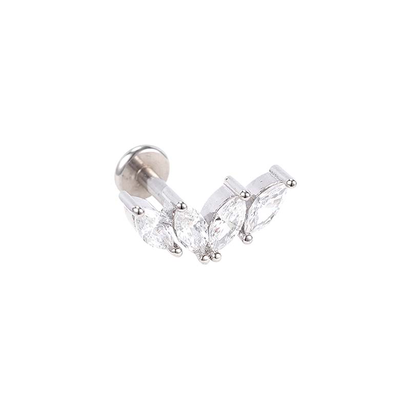 Labret/tragus/helix piercing en acier chirurgical-motif avec 4 cristaux ...