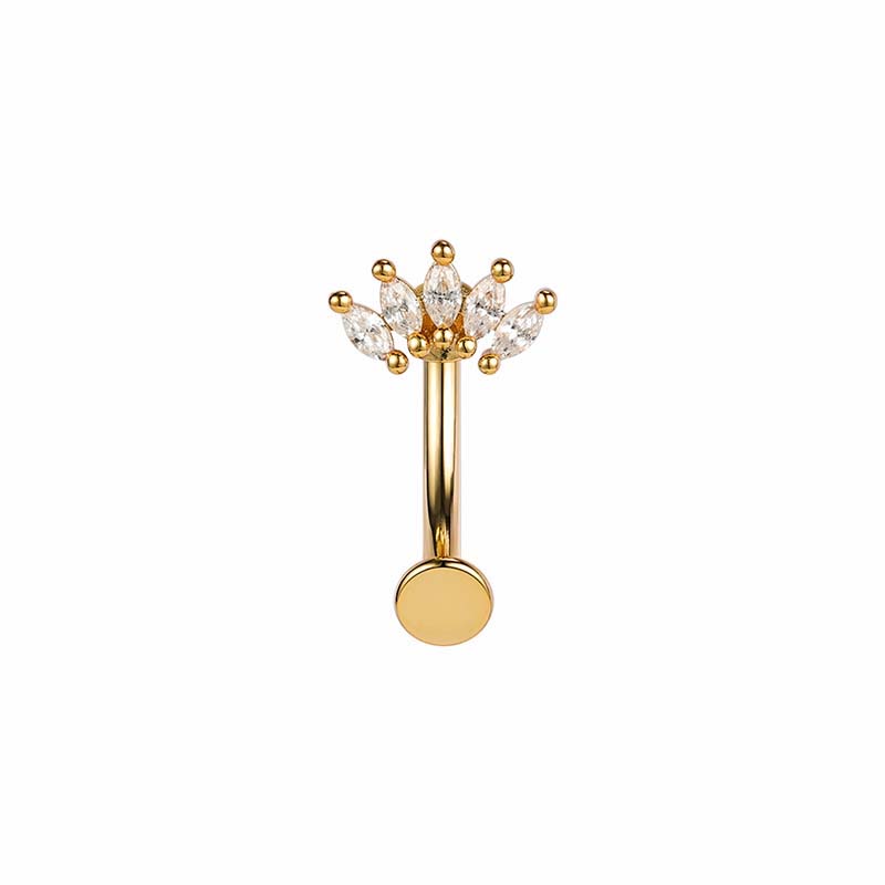 Belly piercing in gold surgical steel with 5 white crystals - Evy's Secrets