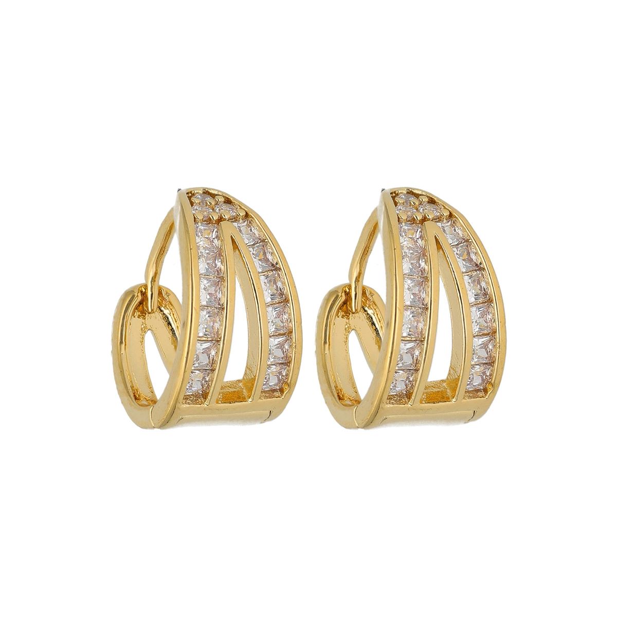 Oorringen in goud chirurgisch staal bedekt met 2 rijen witte kristallen ...