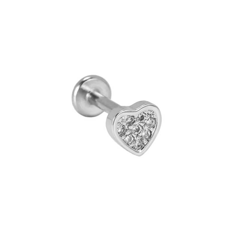 Labret tragus helix Piercing aus Chirurgenstahl Herz mit weiBen Kristallen bedeckt Evy s Secrets